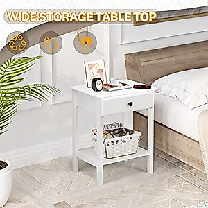 JAXPETY 2-Tier White Nightstand Bedside Table Bedroom Furniture with Spacious Drawer and Storage Shelf, Ivory