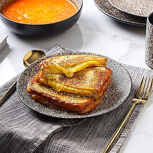 Stone + Lain Sophie Rustic Stoneware Dinnerware Service for 4, Brown and White Textured, 16 Pieces