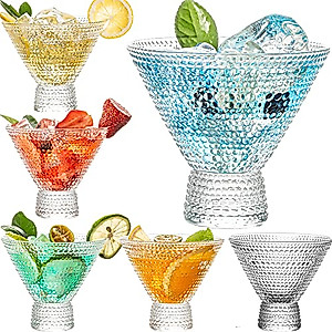 wookgreat Martini Glasses, Set of 6 Vintage Cocktail Glasses, 8oz Crystal Stemless Margarita Glasses, Heavy Base Glassware for Martini, Cocktail, Margarita, Cosmopolitan, Pisco Sour, Brandy, Manhattan