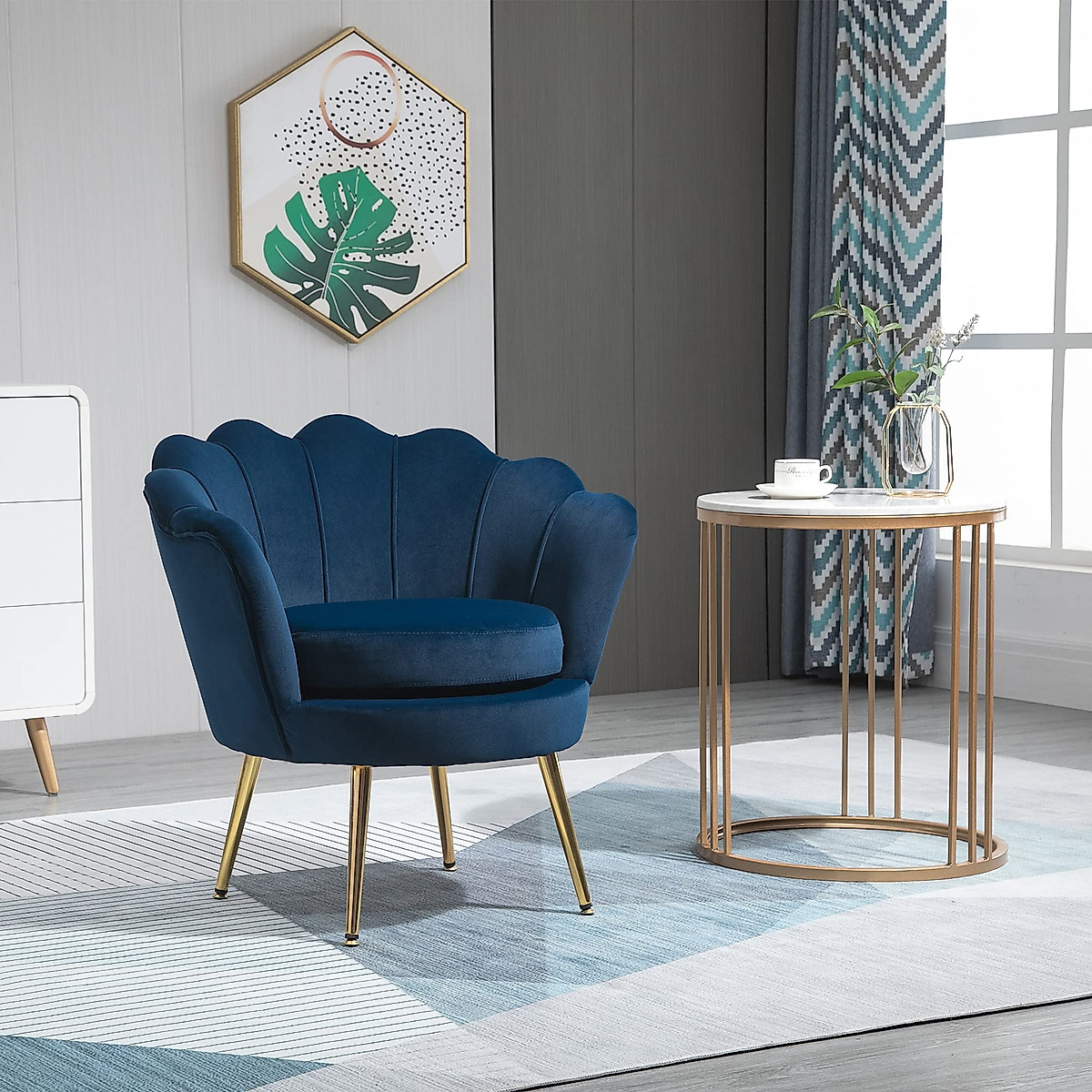 HOMCOM Elegant Velvet Fabric Accent Chair/Leisure Club Chair with Gold Metal Legs for Living Room, Blue