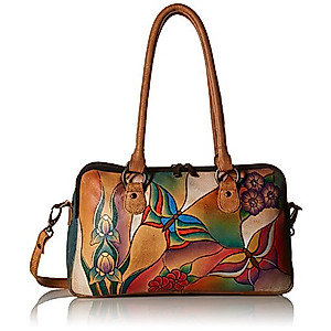 Anna by Anuschka Satchel Handbag-Leather, Butterfly Glass Painting