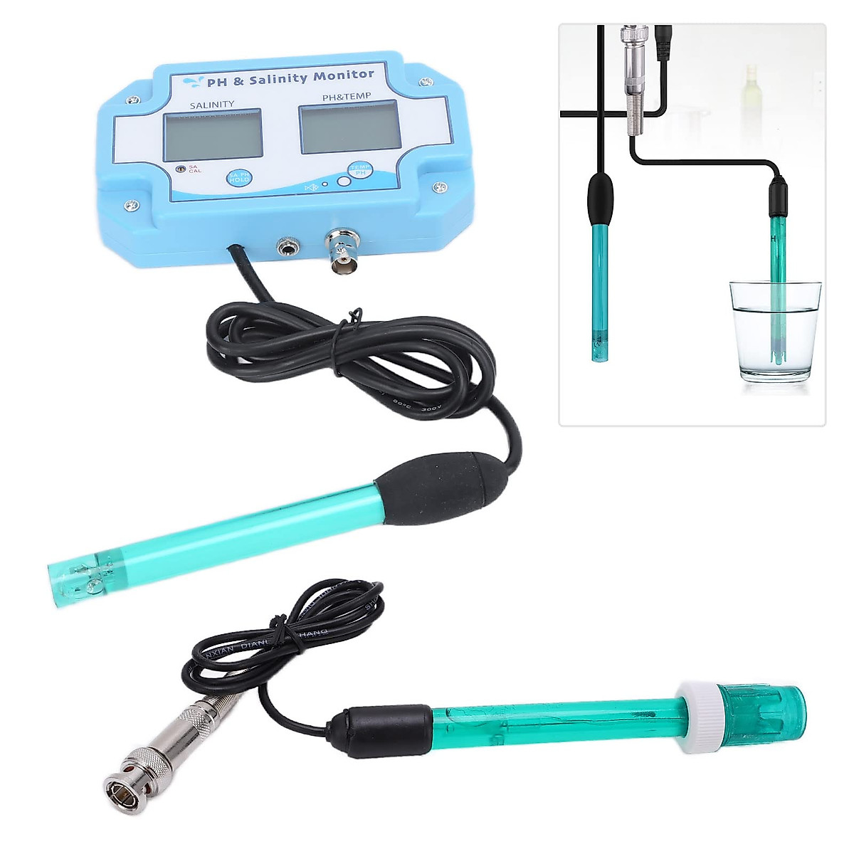 Water Quality Monitor Tester, 3 In 1 Salinity Temperature PH Tester Digital Lcd Screens Backlight Real Time Monitoring Rechargeable Wall Mount Water Quality Tester for Aquariums Hydroponics Pool(US)