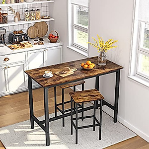Mr IRONSTONE Bar Table and Chairs Set, 47.2 Inch Bar Table Set, Bar Height Table with 2 Bar Stools, 3 Pieces Industrial Dinning Table Sets for Party, Kitchen, Living Room, Dining Room