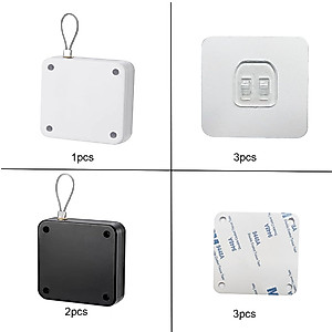 HENGXIA Punch-Free Automatic Sensor Door Closer, 3 Pack Multifunctional Door Closer, Residential Commercial Auto Door Closer with Steel Drawstring (Black & White)(Stainless Steel） (Square)