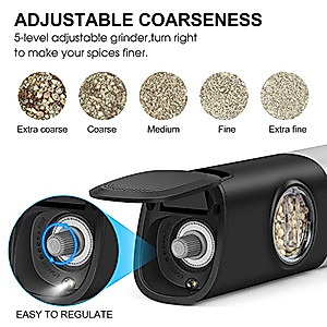 Heyrsun Electric Salt and Pepper Grinder Set, 2 Usb Rechargeable Stainless Pepper Grinder with Led Light, Adjustable Coarseness, Refillable Automatic Salt and Pepper Grinder Set with Charging Base
