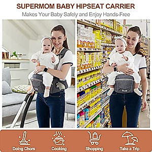 Baby Hip Seat Carrier, Baby Carrier for Newborn to Toddler with Sturdy Strap&Safty Belt, Ergonomic Infant Carrier with Waist Stool for 8-45lb, 0-36 Months, 5 Storage Pockets-Gray