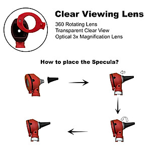 Cross Canada 11-082 Physician Fiber Optic LED Pocket Otoscope Diagnostic Set - Red