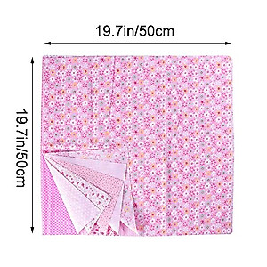 ULTNICE 7pcs Squares Bundle Floral Cotton Craft Fabric for Patchwork DIY Sewing Scrapbooking Quilting (Pink)