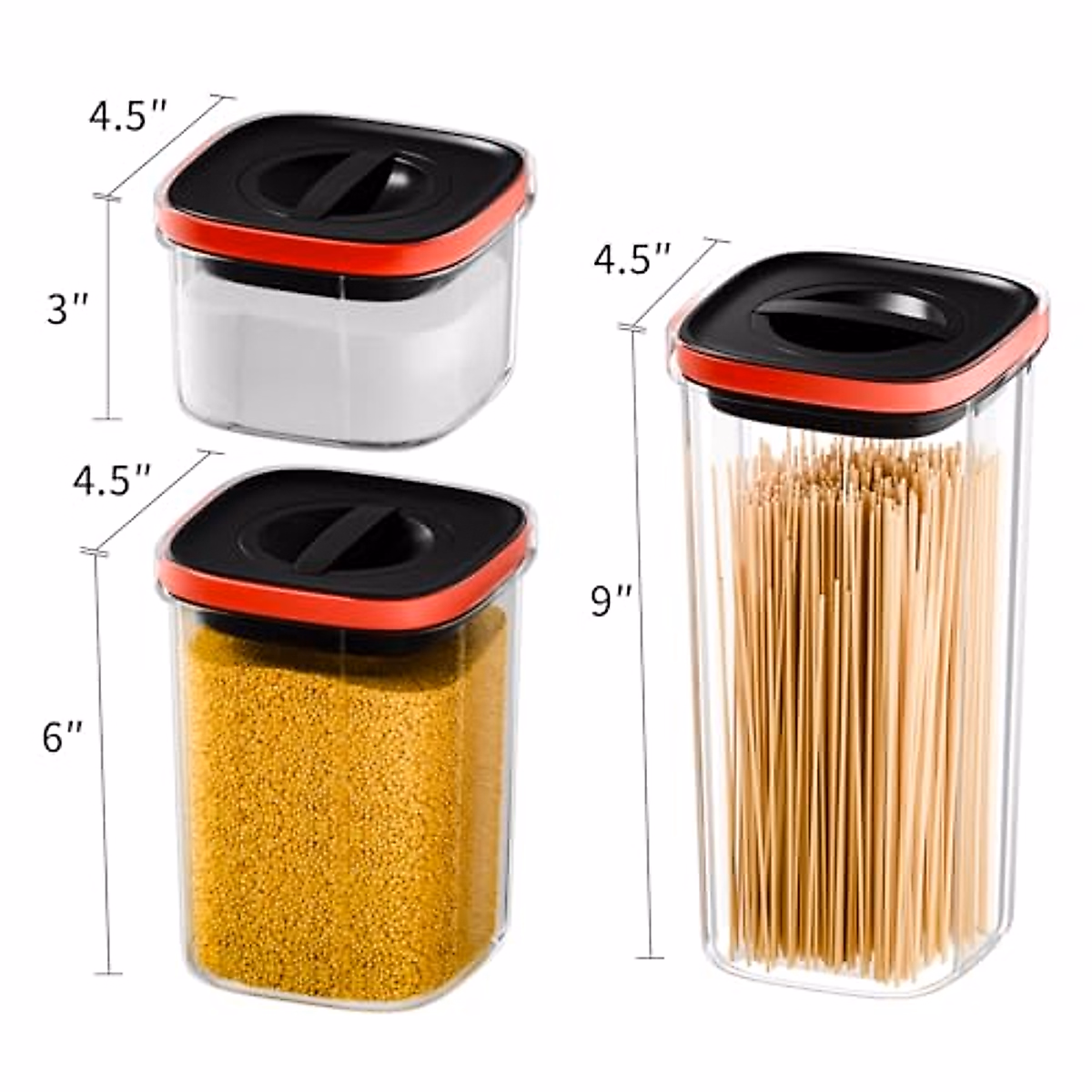 ShanSon 3Pcs Airtight Food Storage Containers BPA Free Plastic Food Containers with Lids for Kitchen Pantry Organization Canisters Cereal, Rice, Pasta, Flour and Sugar Containers,Black