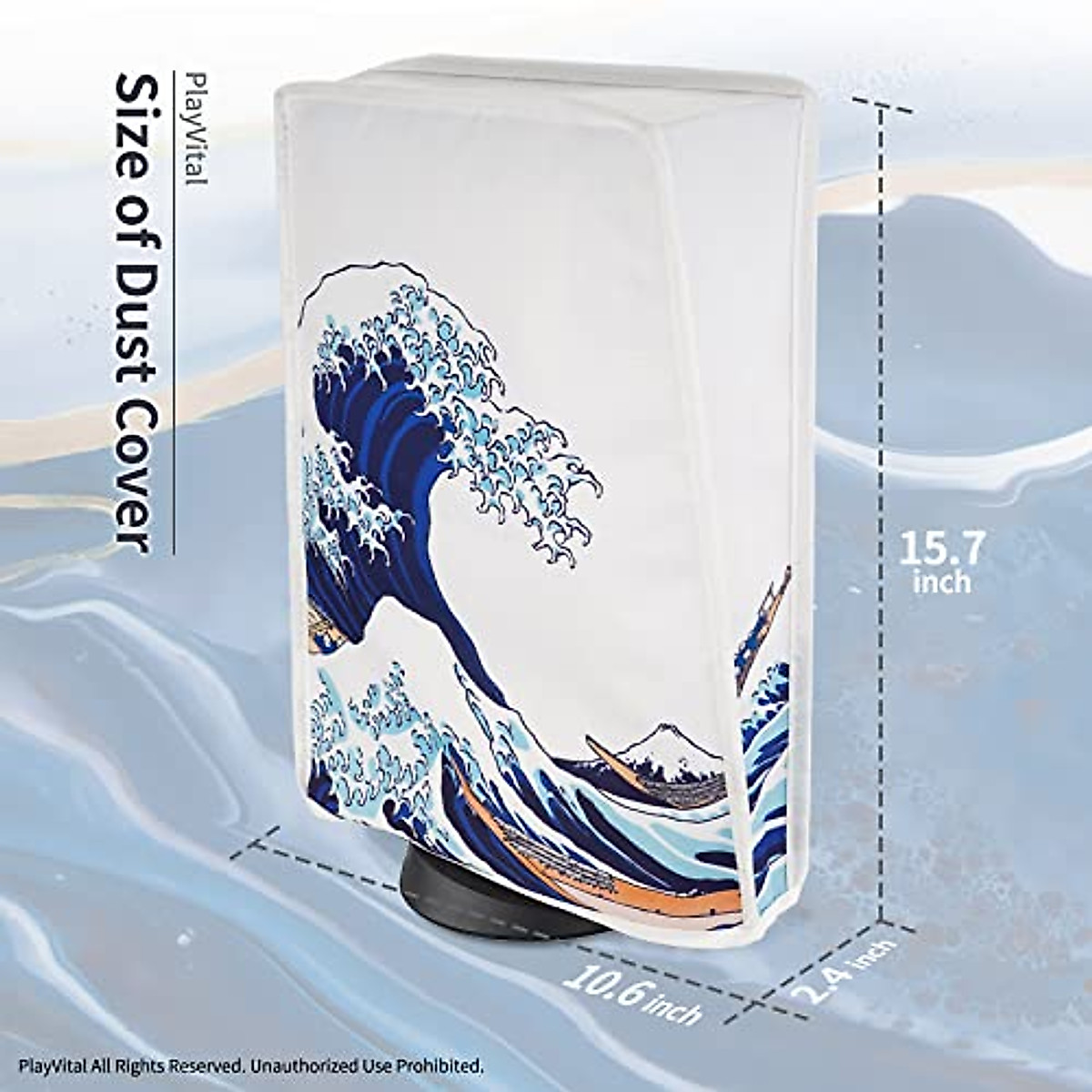 PlayVital Dust Cover for ps5, Soft Neat Lining Dust Guard for ps5 Console, Anti Scratch Waterproof Cover Sleeve for ps5 Console Digital Edition & Disc Edition - The Great Wave