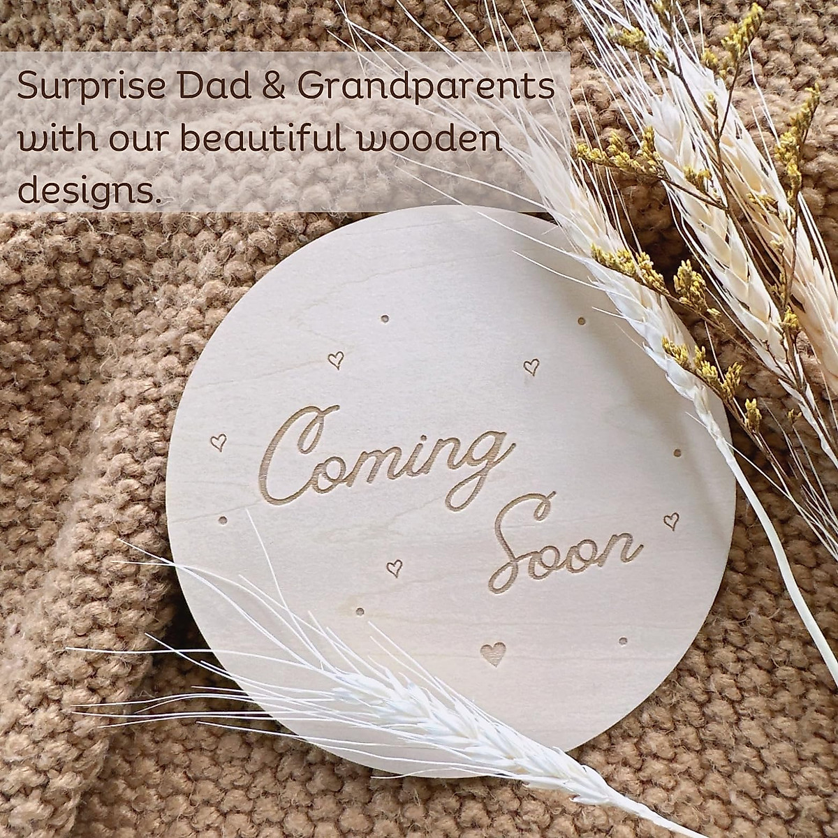 Wooden Pregnancy Announcement cards for Husband, Dad, Grandparent, Hospital- It's a Girl, It's a Boy & Hello World Newborn Signs Set of 7.