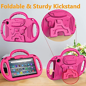 All-New Fire 7 Tablet Case (12th Generation,2022 Release), Fire 7 Tablet Case for Kids, with Shoulder Strap, MENZO Shockproof Light Weight Kids Case for Amazon fire 7 Tablet 7” Display 2022, Rose