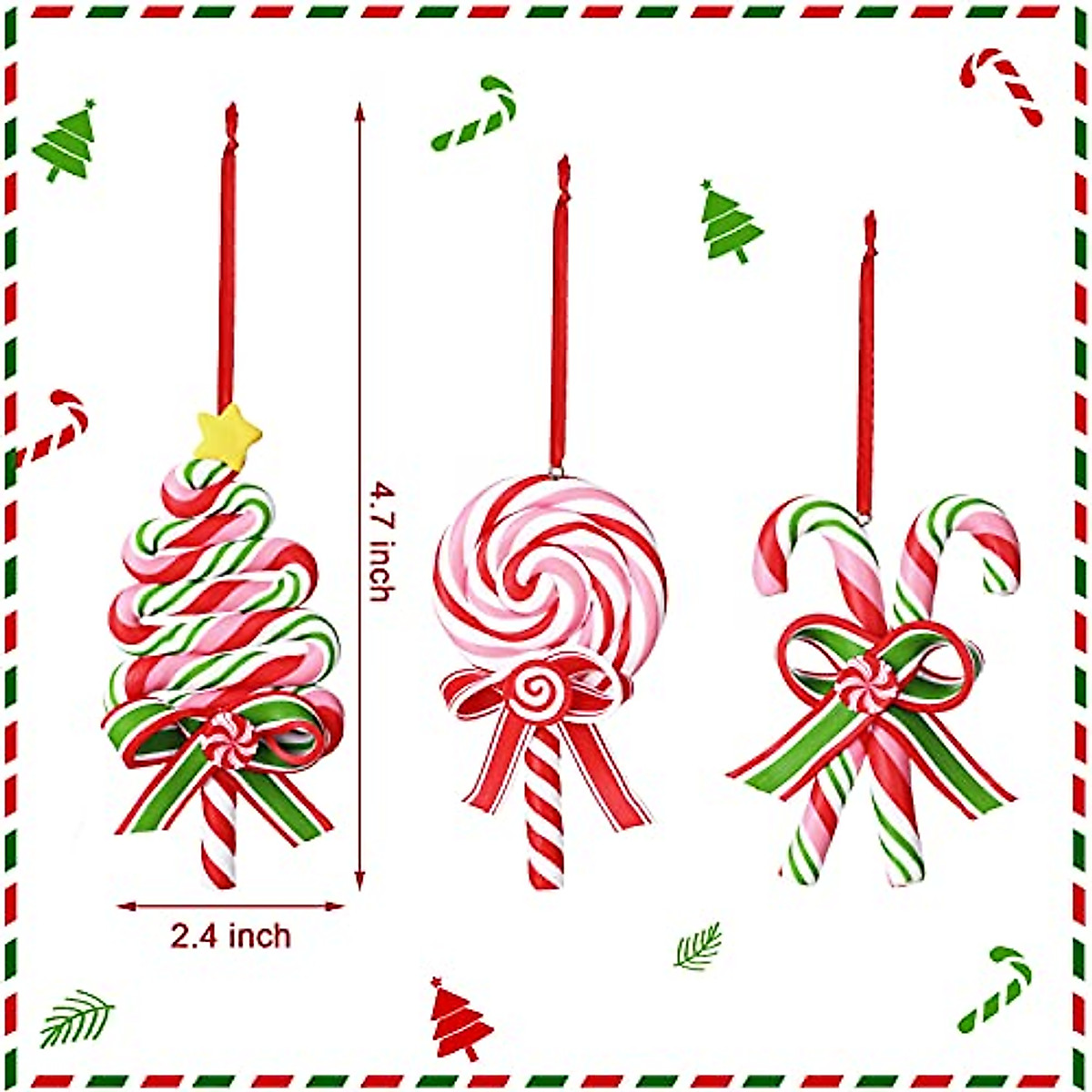 6 Pieces Christmas Candy Ornaments Lollipop Ornament Candy Cane Hanging Decor Peppermint Christmas Tree Decoration Fake Candy Canes Crafts for Xmas Wreath Party Supplies Red and White (Basic Style)