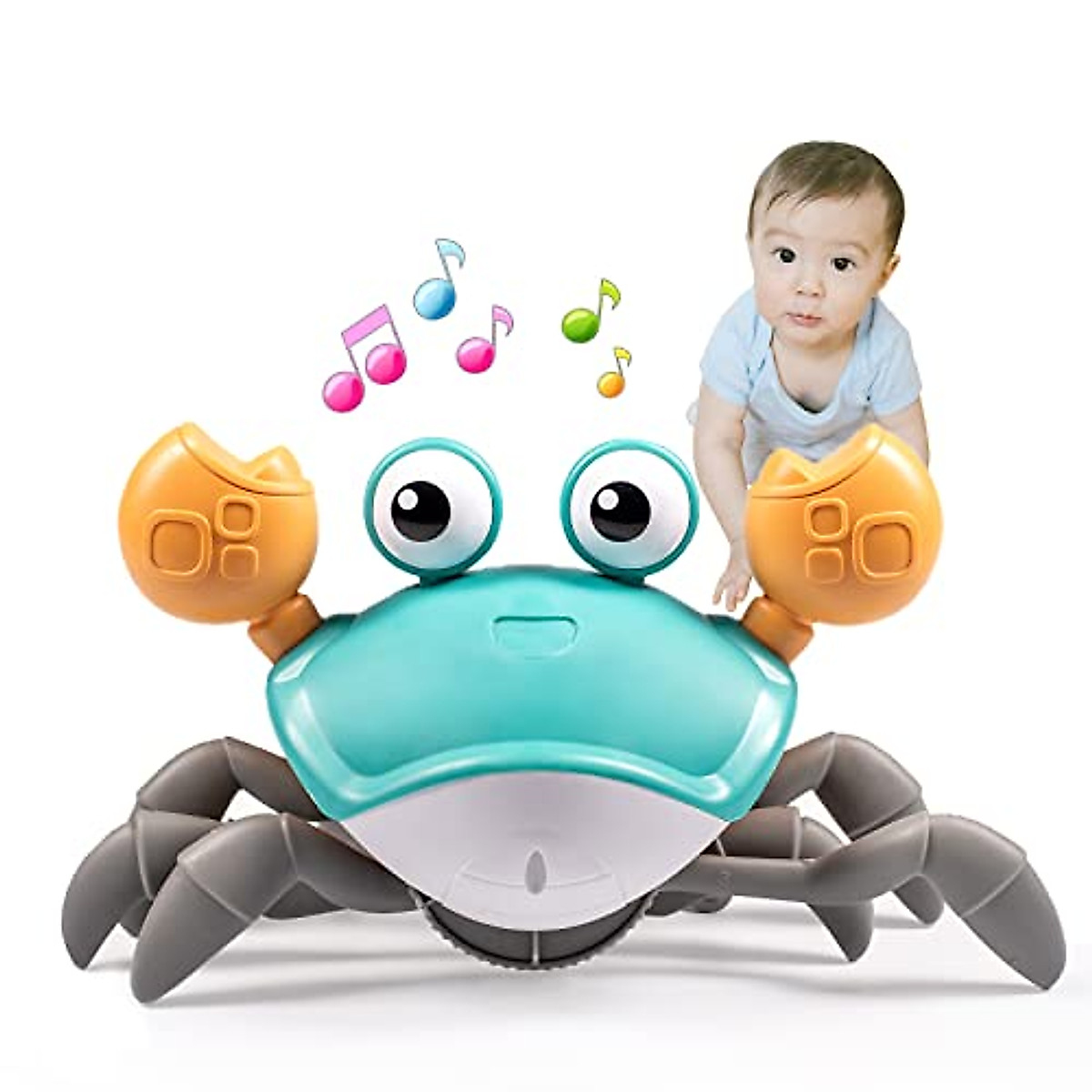Dusja Sensing Escape Crawling Crab, Tummy Time Baby Toy with Music& Lights, Interactive Kids Infant Learning and Entertainment Fun Toy Birthday Gift (Green)