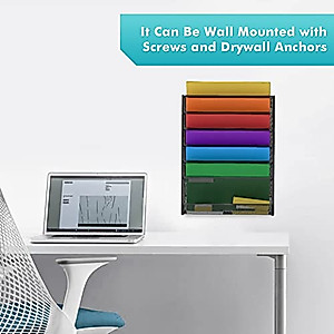 Delifox 7-Compartment Wall Mounted Hanging File Organizer Cubicle Wall File Holder Vertical Document Organizer for Office Home, Black