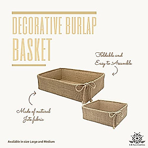 Decorative Basket Rectangular Burlap Fabric Storage Bin Collapsible Organizer for Home, Decor and Gifts (Large 14 x 9.75 x 4 inches)