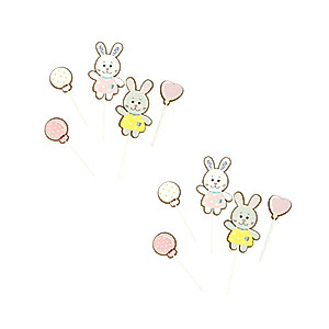 Amosfun Party Cake Decor Cartoon Rabbit Balloon Cake Toppers Lovely Double Layer Cake Toppers Creative Cake Decorative Plug Cards for Party Kids Day for Party Cake Decortion