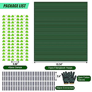 Green Garden Hoops 15 Sets of 6.56 ft Long 75pcs 15.7" with Dia 0.354 in Support Hoops for Garden Stakes,Raised Bed (75)
