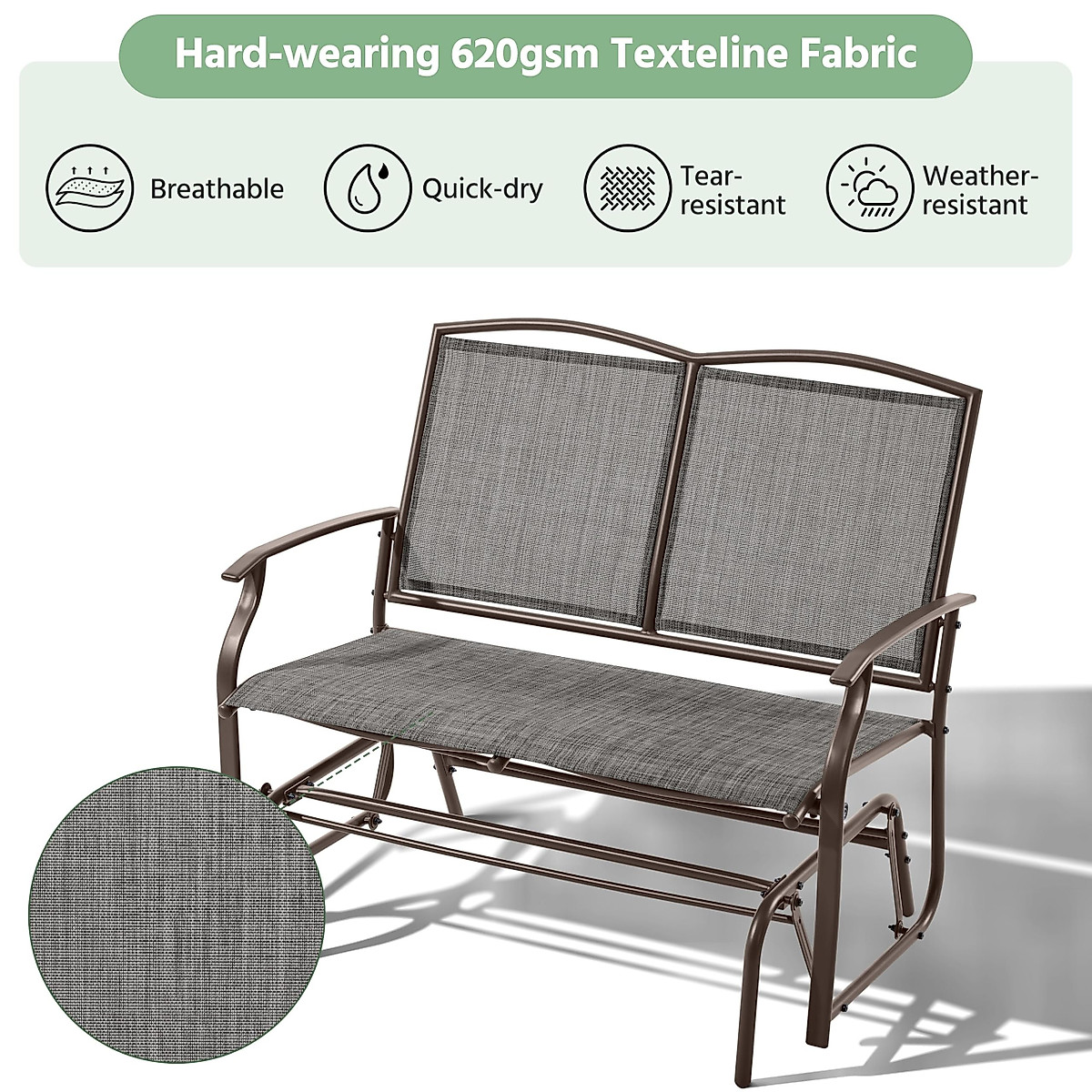 Yaheetech Outdoor Glider 2-Person Outdoor Glider Bench, Patio Glider Chair, Rocking Patio Chairs Outdoor Loveseat for Backyard, Poolside, Garden,Porch, Heavy Duty Steel Frame, Gray