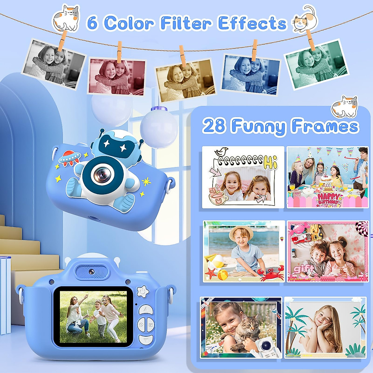Kids Camera for 3-8 Years Old Toddlers Childrens Boys Girls Selfie Camera 20.0 MP HD 1080P IPS Screen Dual Digital Toy Camera for Kids Christmas Birthday Gifts