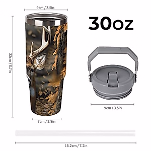 YTLKGFP 30 Oz Large Capacity Car Cup Camouflage Deer Tumbler with Handle Straw Lid Insulated Stainless Steel Water Bottle Travel Mug Leak-proof Car Cup Keeps Cold Or Hot