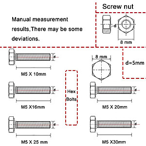 newlng M5 304 Stainless Steel Bolts and Nuts Kit, Hex Flat Head Cap Bolts Screws Nuts Hexagon Socket Head Screw,Heavy Duty Hex Bolts Nuts Assortment, Head Mechanical Parts Combination Box