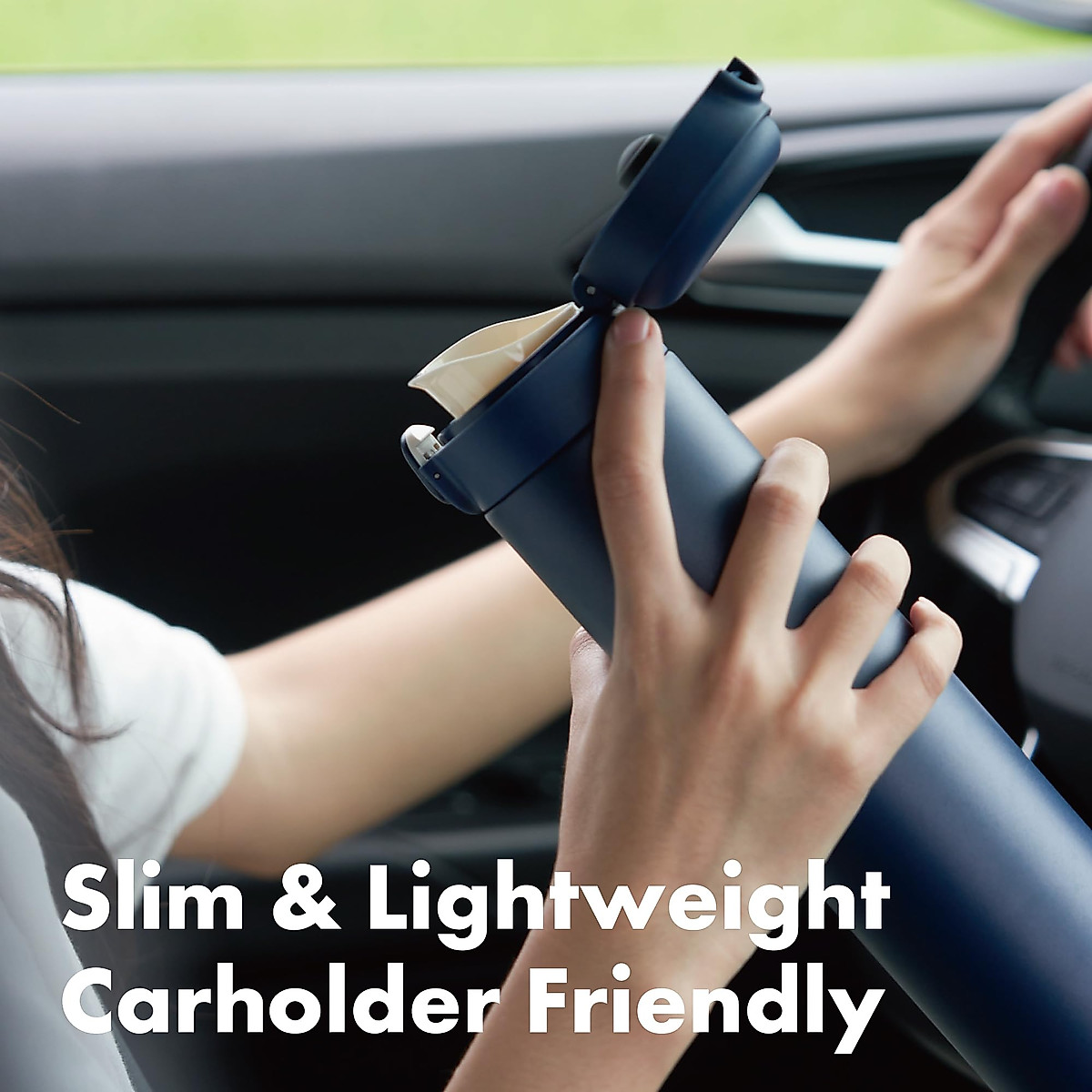 WOKY TICERA 20oz Titanium Ceramic Ultralight Push Button Commuter Bottles - Stainless Steel Vacuum Insulated Tumbler - Everyday Use (Blue)