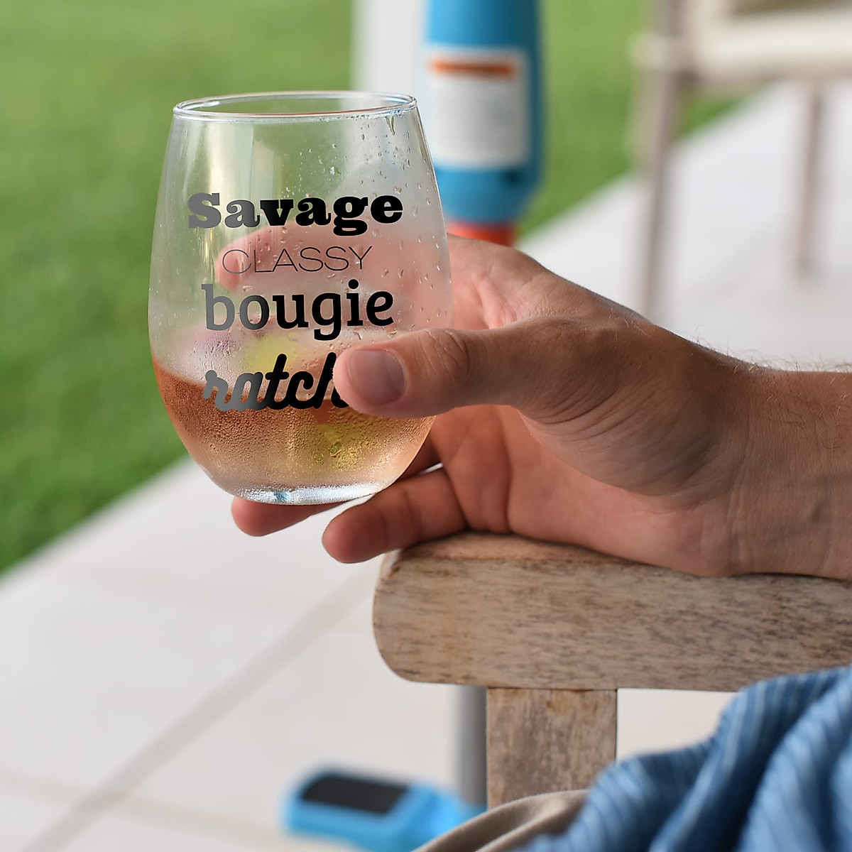 Savage Classy Bougie Ratchet Funny Wine Glass - Stemless Glass to Drink Wine, Cute Wine Glass for Any Occasion, Funny Wine Cup Made in the USA by Age of Sage, 15 oz