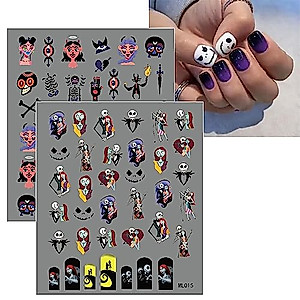 JMEOWIO 9 Sheets Halloween Nail Art Stickers Decals Self-Adhesive Pegatinas Uñas Skull Ghost Witchy Pumpkin Nail Supplies Nail Art Design Decoration Accessories