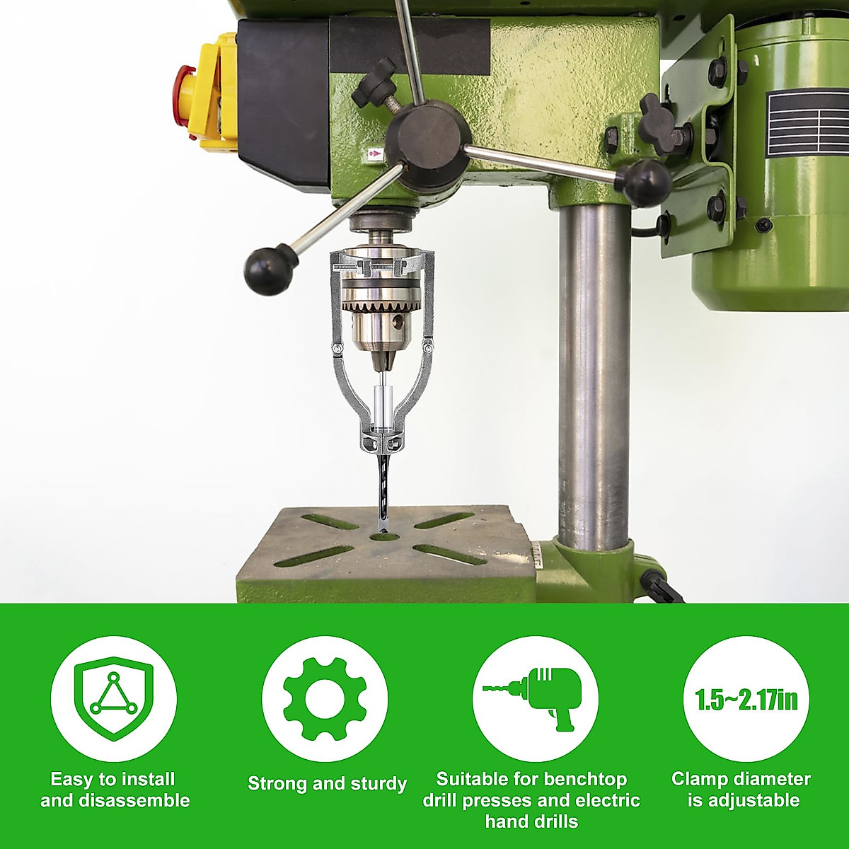 Square Hole Drill Bit Adapter & Screw Reinforced Fixation, Woodworking Square Hole Drill Fixing Bracket Mortising Attachment Accessories for Drill Press Mortise Machine & Tenon Tools