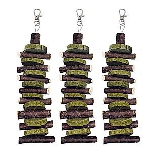 Bunny Chew Toys for Teeth,3Pieces Natural Fruit Twigs Handmade Timothy Hay Grass Cakes for Guinea Pigs Hamsters Dwarf Rabbits Chinchillas Gerbils Improves Dental Health