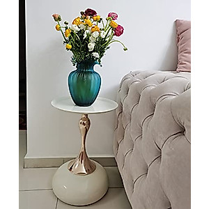 LUGSHIREE Small Round End Tables, Metal Side Table,Modern Space Saving Pedestal Minimalist Table Nightstand for Living Room Apartment Bedroom(Ivory White)