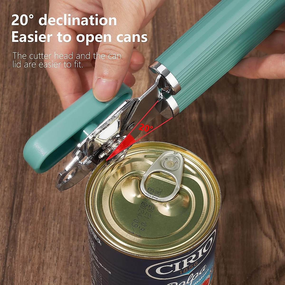 Manual Can Opener, Stainless Steel Can Opener, Food-Safe, Multifunction Tin Lids Jar Bottle Caps Openers with Non-Slip Handle & Large Knobe, Smooth Edge, Ultra Sharp Cutting for Seniors with Arthritis