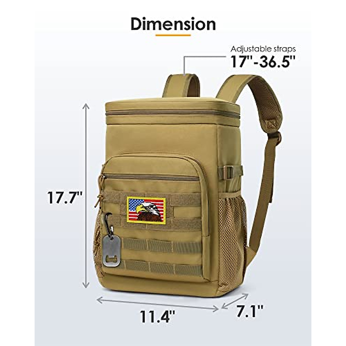 TACTICISM Backpack Cooler 38 Cans Tactical Lunch Backpack for Men Work - Molle Soft Cooler Backpack Insulated Waterproof Leak Proof - Camping Beach Kayaking Hiking Fishing Accessories - Brown