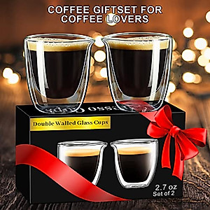 PARACITY Espresso Cups Set of 2, Double Walled Espresso Shot Glass with Spout, High Borosilicate Glass Expresso Coffee Cup, Anti-Scald Expresso Shots Cup, Clear Glass Espresso Accessories 2.7 OZ