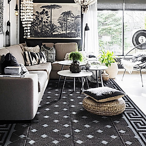 SAND MINE Reversible Mats, Plastic Straw Rug, Modern Area Rug, Large Floor Mat and Rug for Outdoors, RV, Patio, Backyard, Deck, Picnic, Beach, Trailer, Camping (5' x 8', Black & Grey)