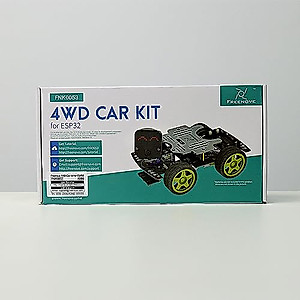 FREENOVE 4WD Car Kit for ESP32-WROVER CAM (Included), Dual-core 32-bit 240 MHz Microcontroller, Camera, Dot Matrix, Obstacle Avoidance, Line Tracking, Light Tracing, Colorful Light, App