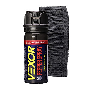 Vexor Self Defense Pepper Spray with Holster Maximum Police Strength, 20-Foot Range, Full Axis (360°) Capability, Flip Top Safety for Accurate Aim, Protection for Women and Men, ZARC International.