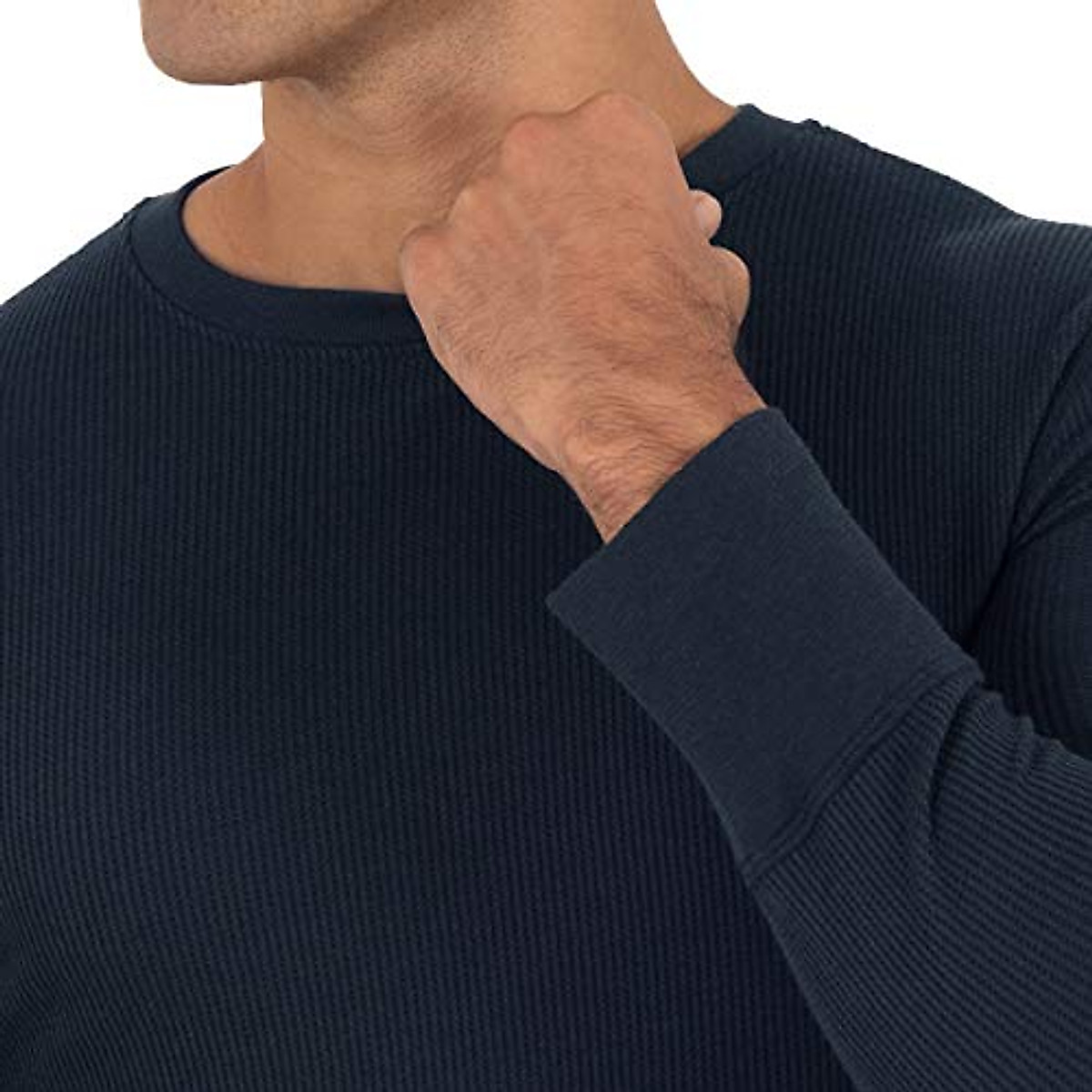 Fruit of the Loom Men's Recycled Waffle Thermal Underwear Crew Top (1 and 2 Packs), Black/Navy, Large