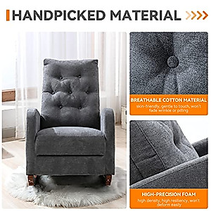 cinkehome Modern Accent Rocking Nursery Chair-Upholstered Rocker Glider Chair for Baby and Kids-Mid Century Tall Back Armchair with Solid Wood Legs-Living Room-Bedroom-Cotton Dark Gray