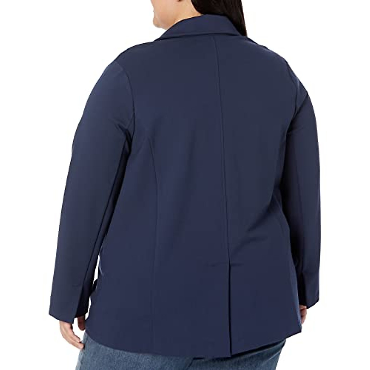 Amazon Essentials Women's Relaxed-Fit Soft Ponte Blazer, Navy, Large