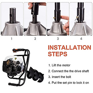 DC HOUSE 52CC 1800W Gas Powered Earth Auger Post Hole Digger, with 2 Drill Bits 6" 10" and 3 Extension Rods 8" 12" 20", Mixing Ratio 30:1, for Farmland Garden and Planting, EPA Certified
