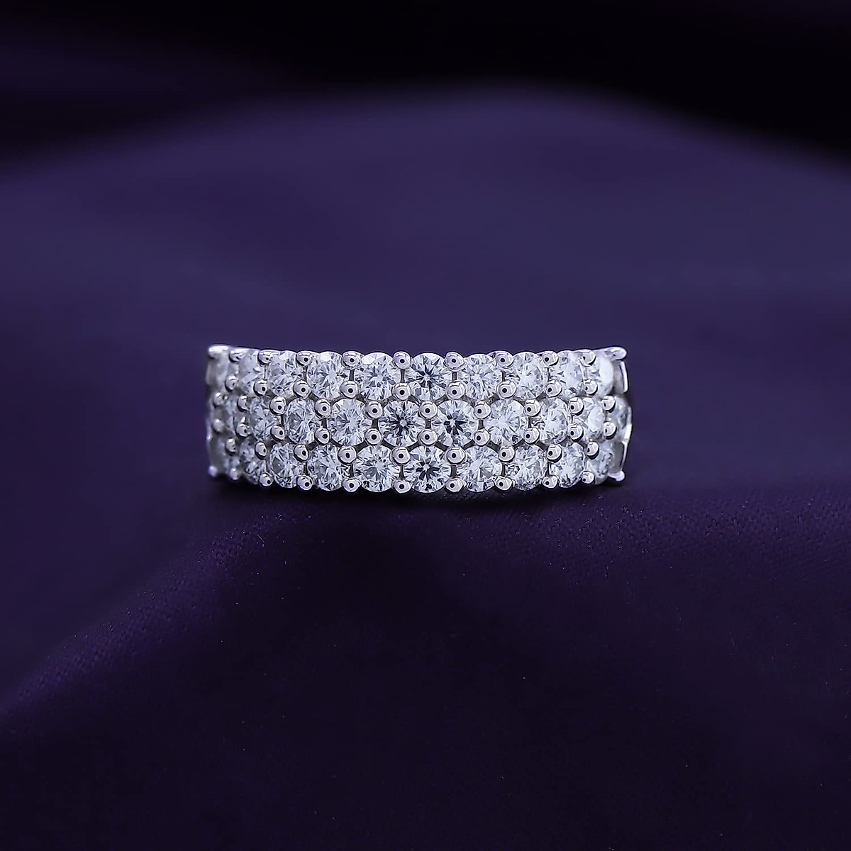 1 1/2 Ctw Lab Created Moissanite & Lab Grown Diamond 3-Row Half Eternity Anniversary Band Ring For Women In 14K White Gold Over Sterling Silver (1.50 Cttw), Gift For Her Ring Size-6.5