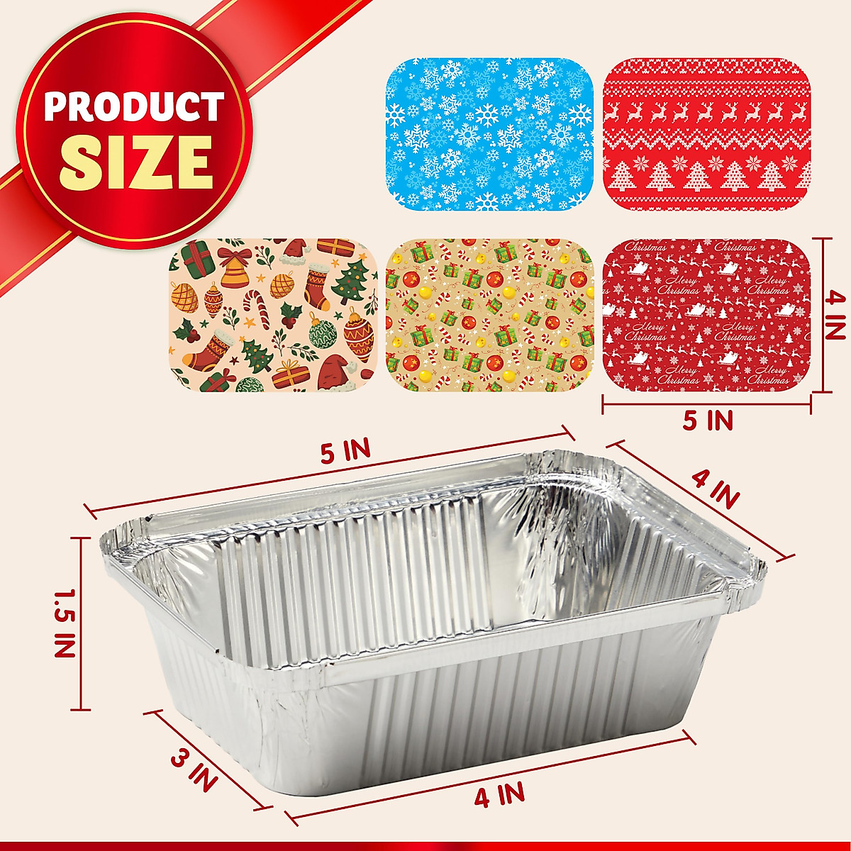 JOYIN 36 Pieces Christmas Foil Containers with Lids, 9 Holiday Designs, 5"x4"x1.5" Rectangular Treat Foil Containers, Disposable Food Storage Pan for Holiday Leftovers Goodie Container