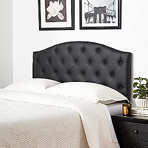 Baxton Studio Myra Modern and Contemporary Queen Size Black Faux Leather Upholstered Button-Tufted Scalloped Headboard