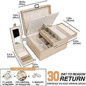 KUDASUY Jewelry Box For Women Girl Girlfriend Wife Velvet Jewelry Box Organizer Large Leather Jewelry Organizer with Removable Tray and Portable Travel Case(classic gold)