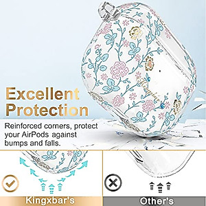 KINGXBAR for AirPods Pro Case Cute Soft Clear Floral Protective Cover for Women Girls with Bling Crystals & Keychain