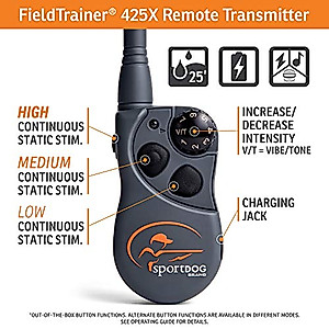 SportDOG Brand FieldTrainer 425X Remote Trainer - Rechargeable Dog Training Collar with Shock, Vibrate, and Tone - 500 Yard Range - SD-425X