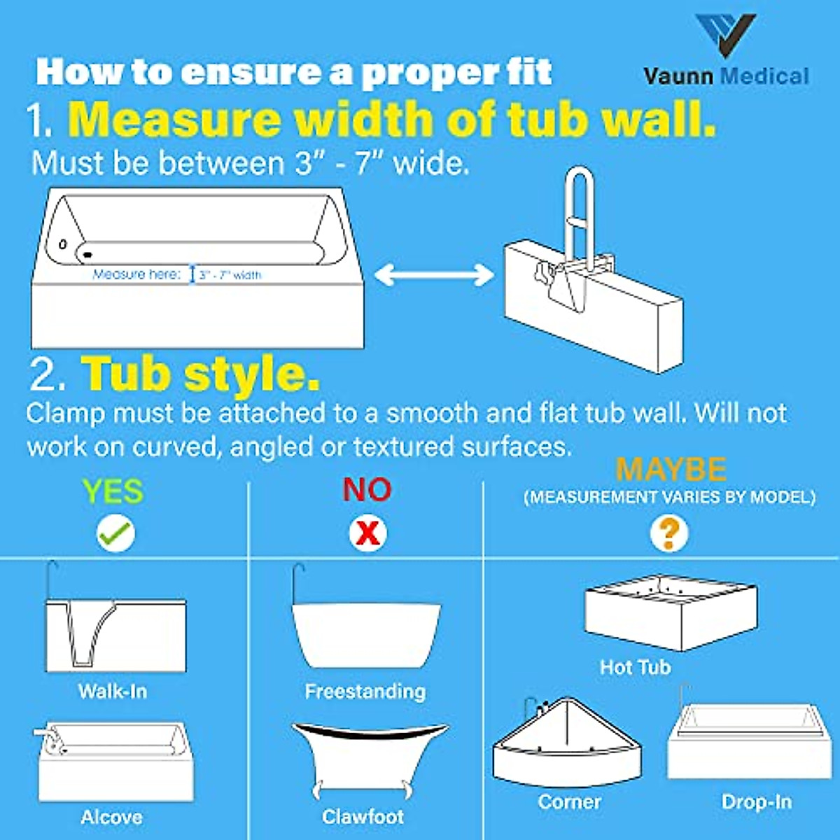 Vaunn Adjustable Bathtub Safety Rail Shower Grab Bar Handle