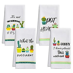 DDOFAH Funny Kitchen Towels and Dishcloths Sets of 4 Kitchen Towels with Sayings Tea Dish Towel for Cooking Baking New Home Gifts,Housewarming Gift Home Decorations